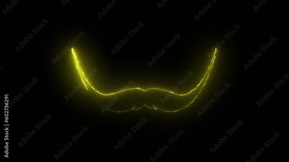 Computer generated background with neon light draws a mustache shape ...
