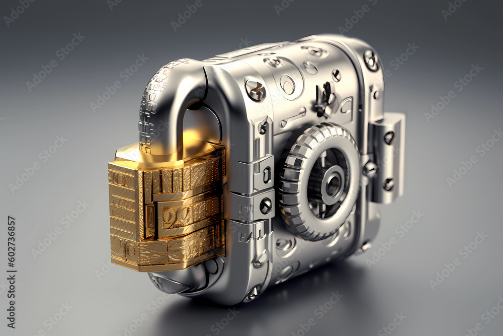 Silver lock, cyber security illustration, malware attack protection ...