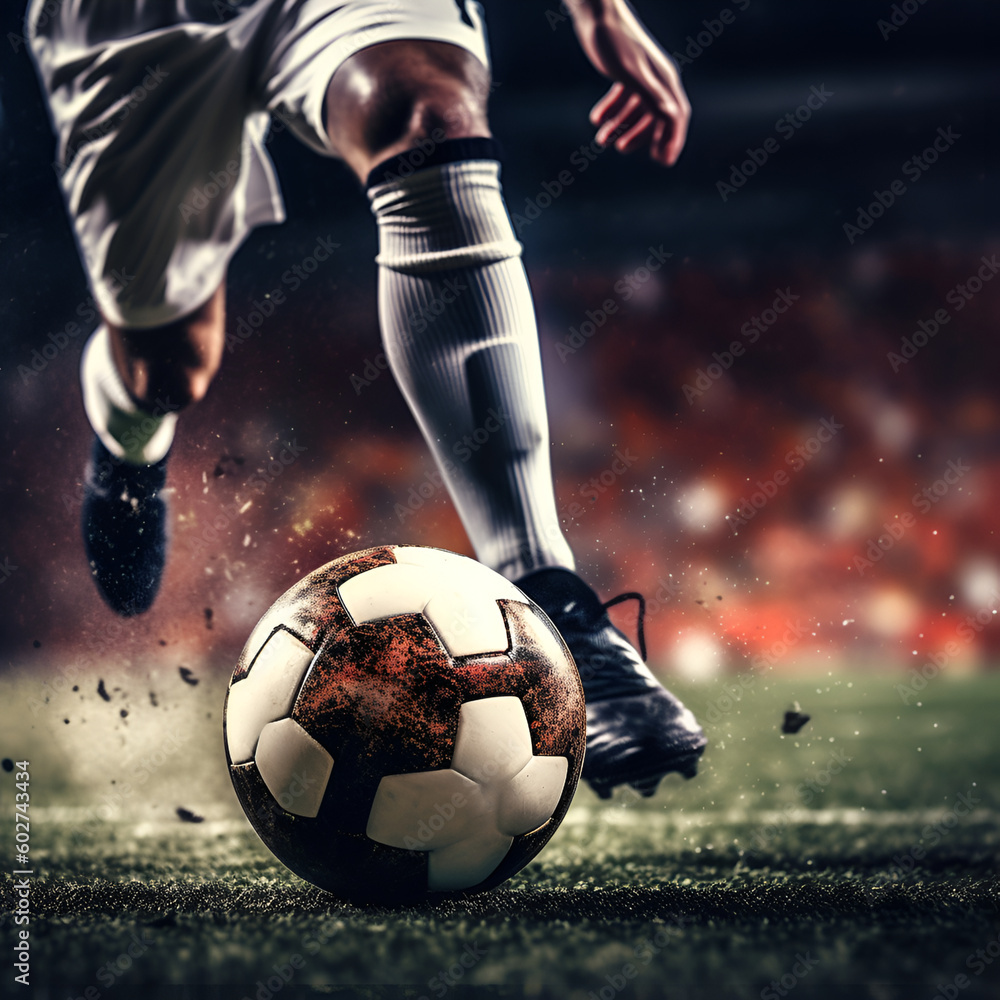 Football player on the soccer field, soccer ball, game and sports theme ...