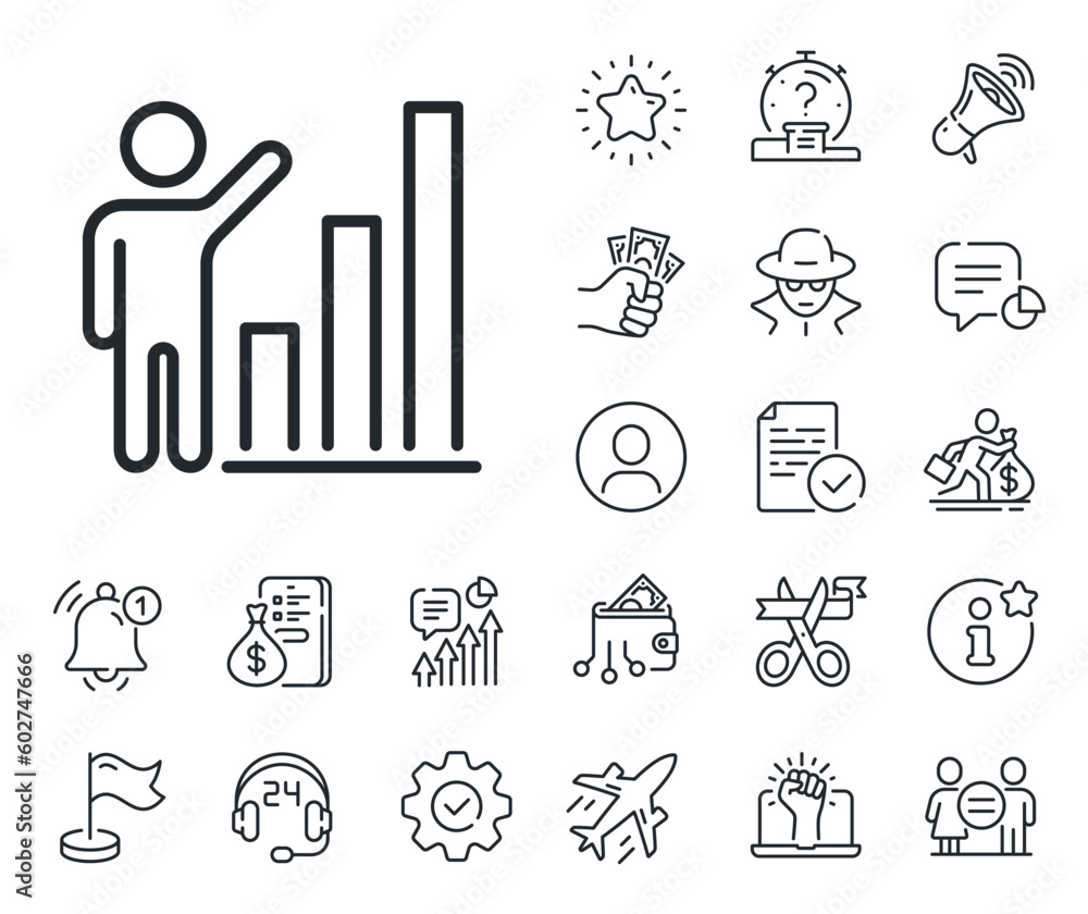 Column chart sign. Salaryman, gender equality and alert bell outline ...