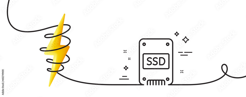 SSD icon. Continuous one line with curl. Solid-state drive sign ...