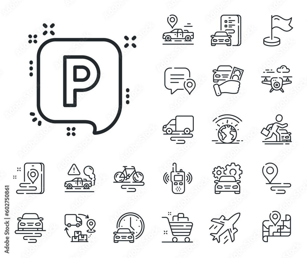 Car park speech bubble sign. Plane, supply chain and place location ...