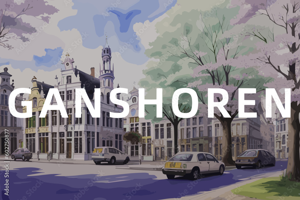 Ganshoren: Beautiful painting of an Belgian village with the name ...