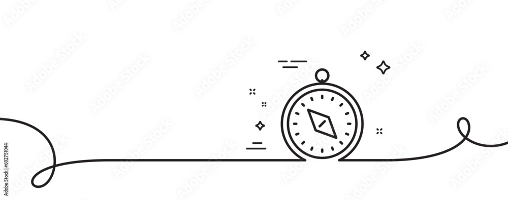 Travel compass line icon. Continuous one line with curl. Trip sign ...