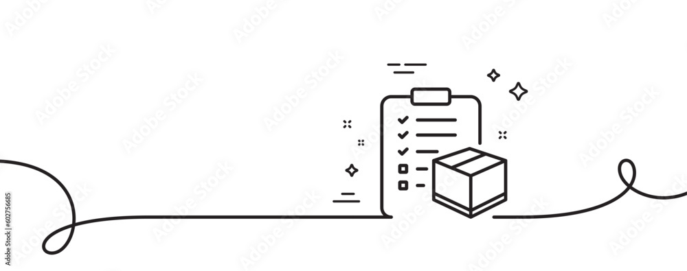 Parcel checklist line icon. Continuous one line with curl. Logistics ...