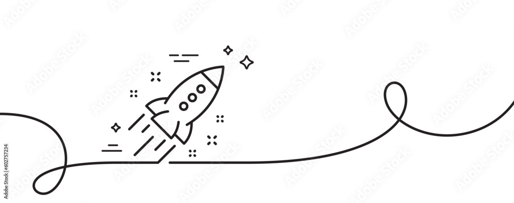 Startup rocket line icon. Continuous one line with curl. Launch Project ...