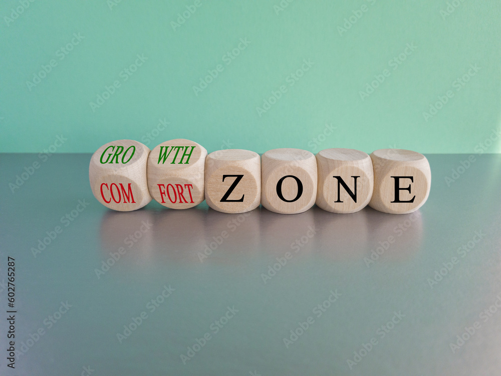 Comfort or growth zone symbol. Turned wooden cubes and changes red ...