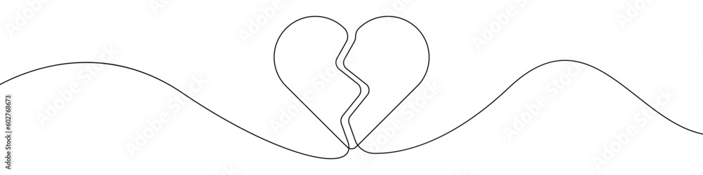 A broken heart line continuous drawing vector. One line A broken heart ...