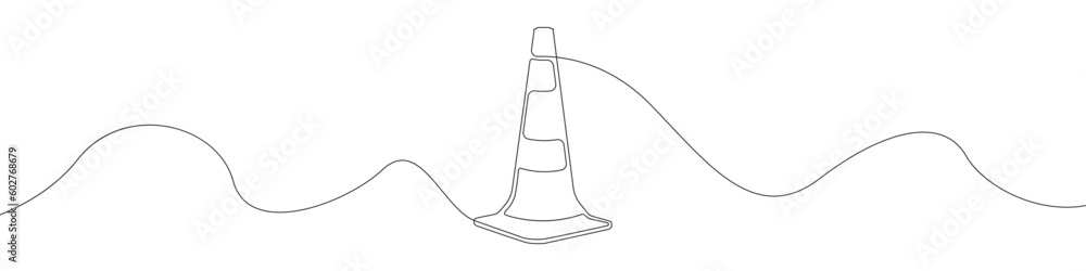 Road cone line continuous drawing vector. One line Road cone vector ...