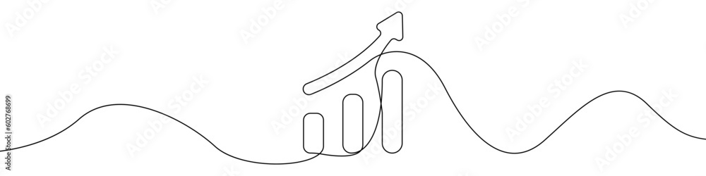 Growth chart line continuous drawing vector. One line Growth chart ...