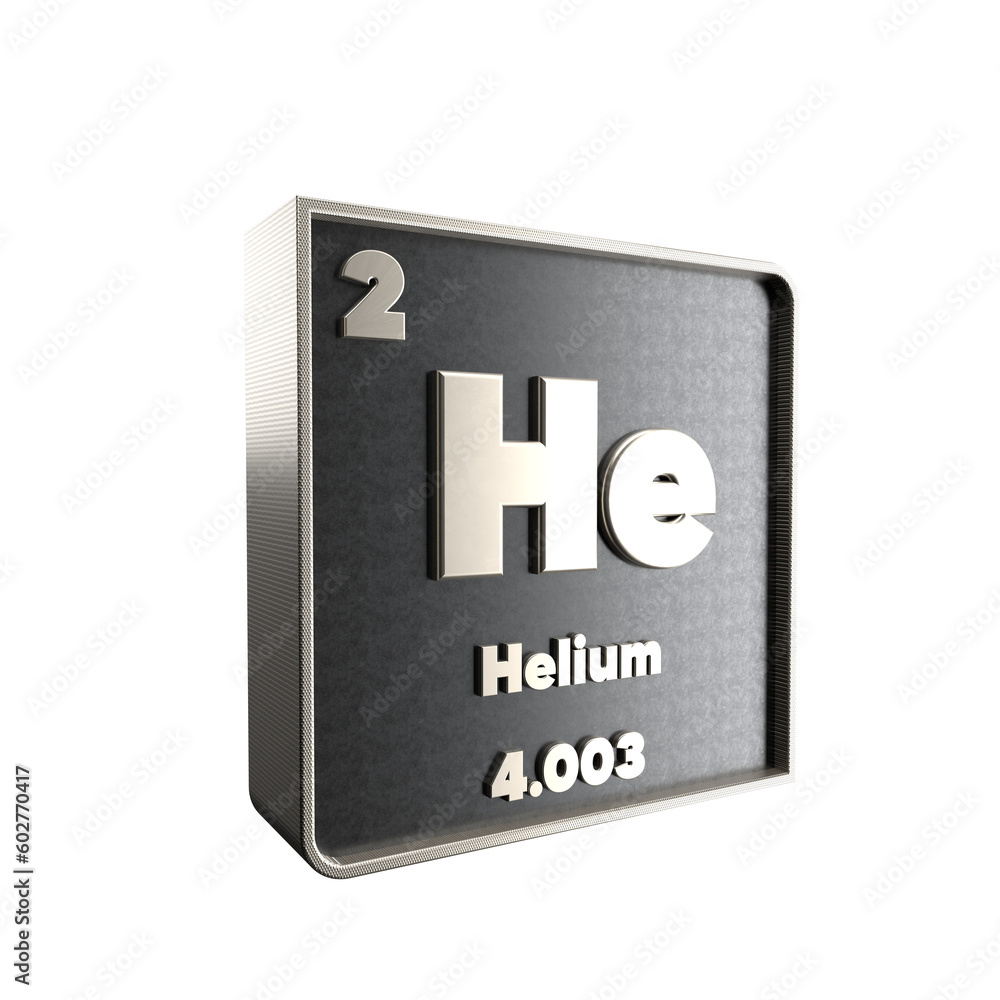 helium chemical element black and metal icon with atomic mass and ...