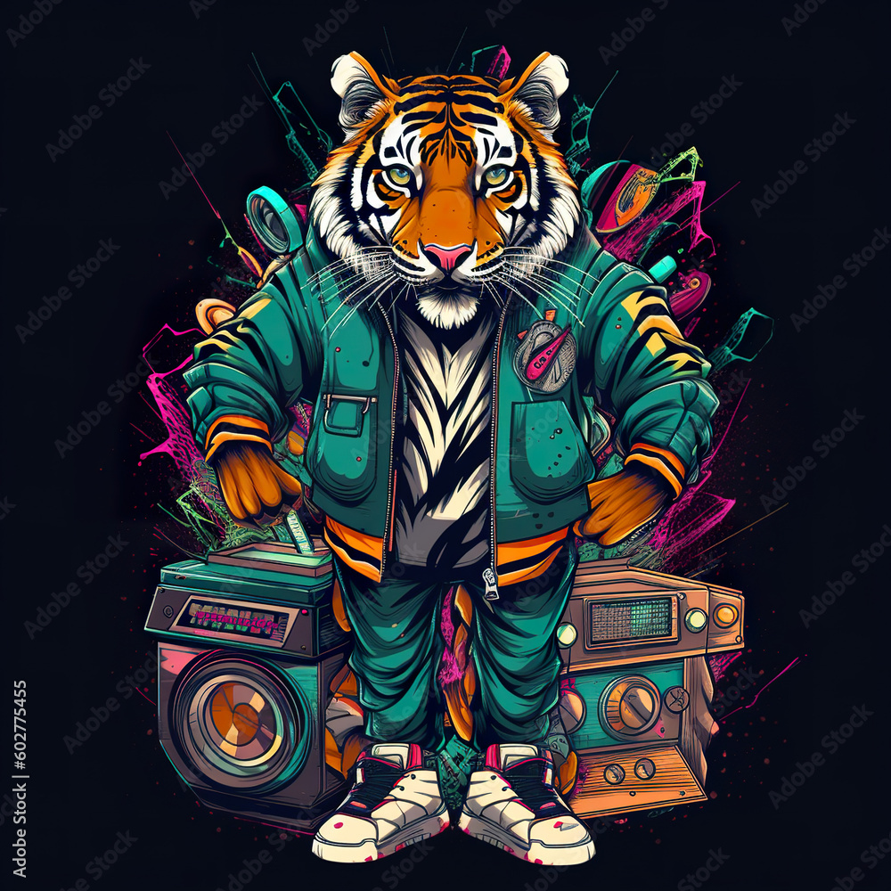 A tiger with a boombox and music notes. Generative AI. Clip-art on ...