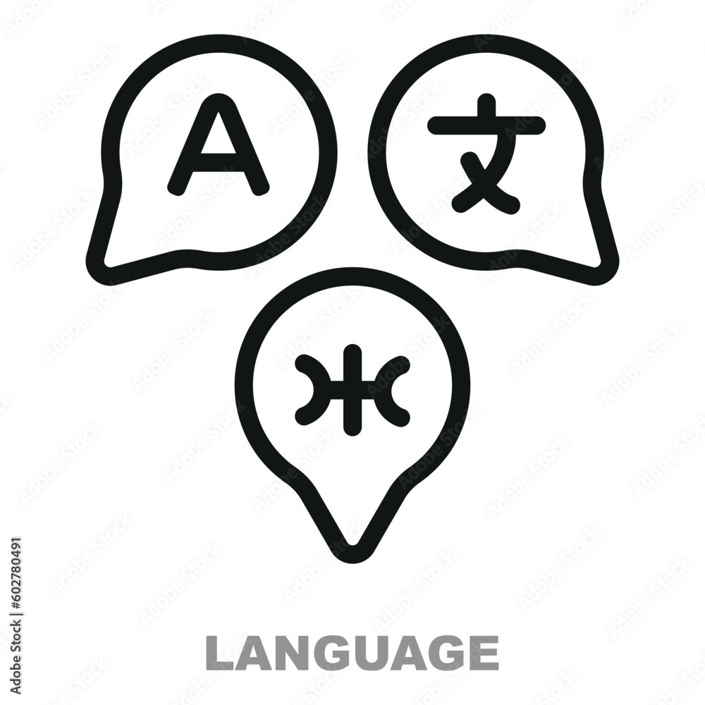 Line icon of a language translation symbol in an outline vector style ...