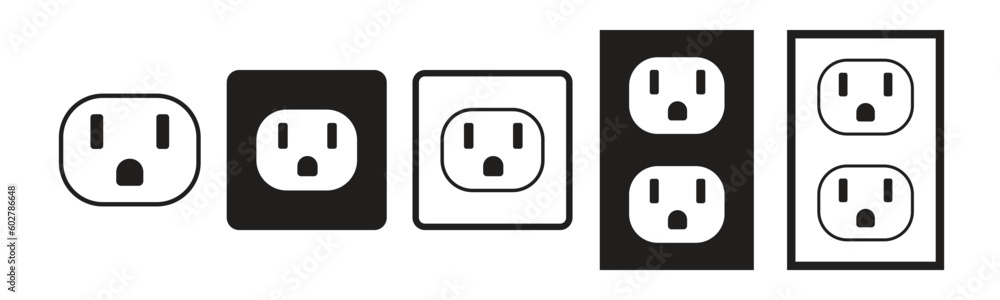 NEMA 5-15 grounded power outlet vector icon set, AC power plugs and ...