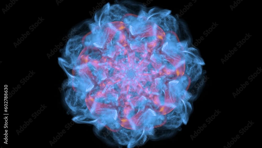 Abstract blue light explosion that expands in space forming a human eye ...