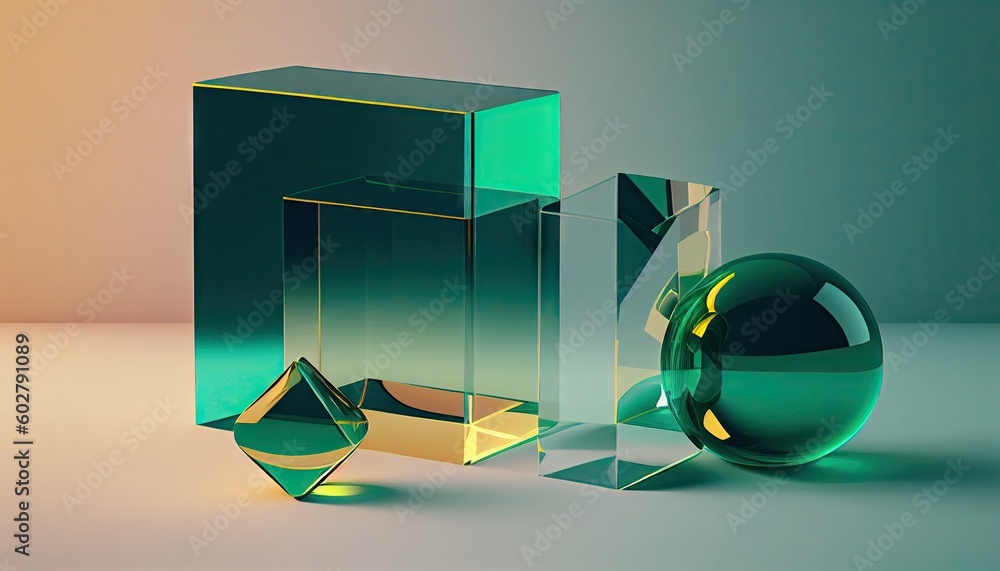object of glass of emerald green box of glass and geometry minimal flat ...