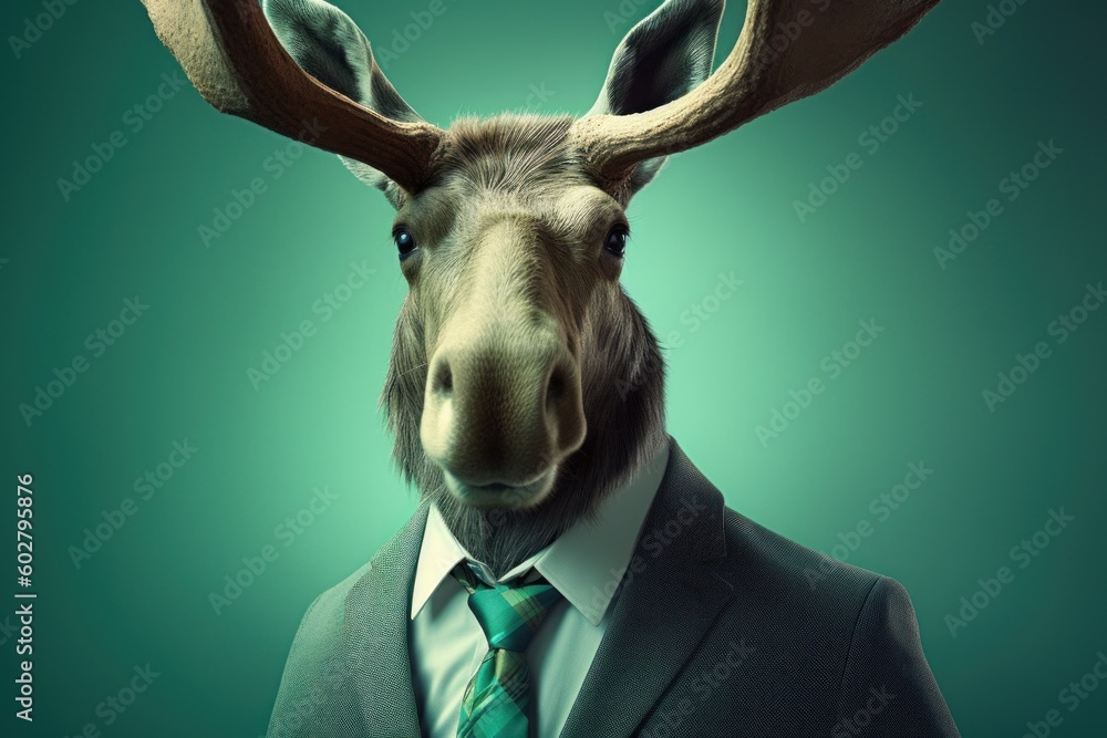 Anthropomorphic moose in a suit like a businessman. Business Concept ...