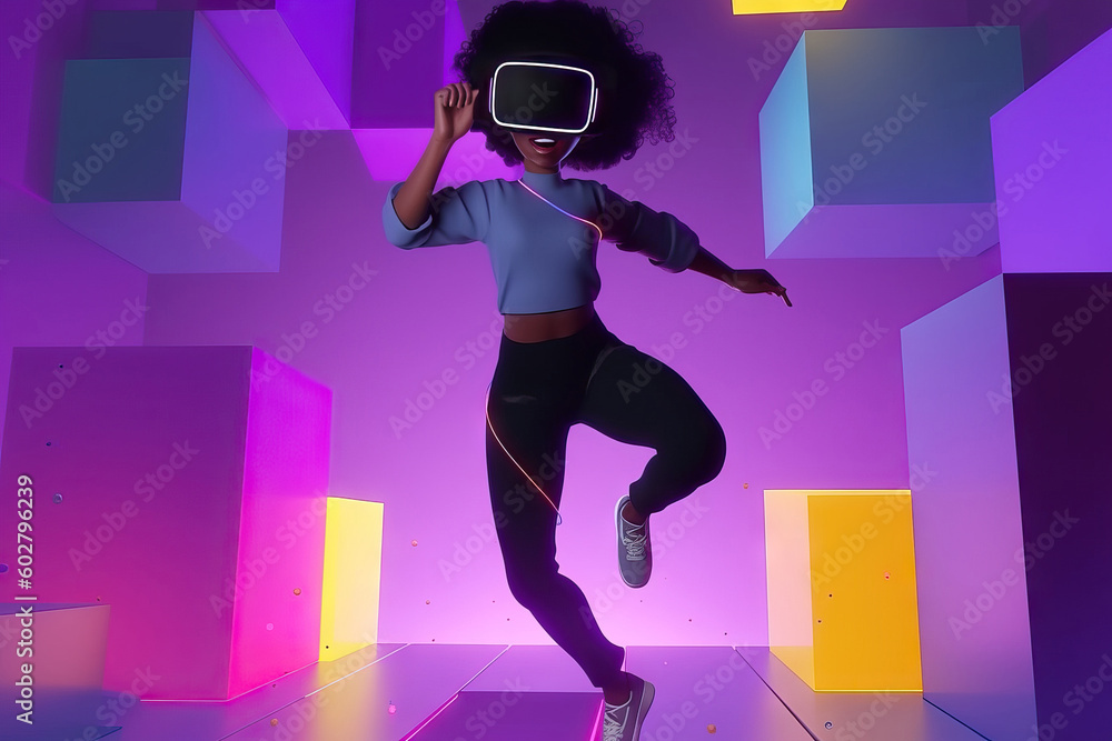 Generative Ai Illustration Of Cartoon African American Character In Vr