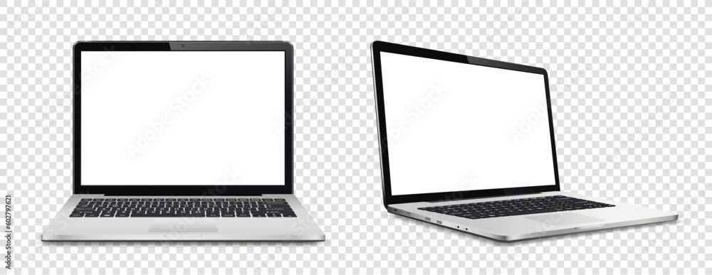 Laptop computer with white screen on transparent background Stock ...