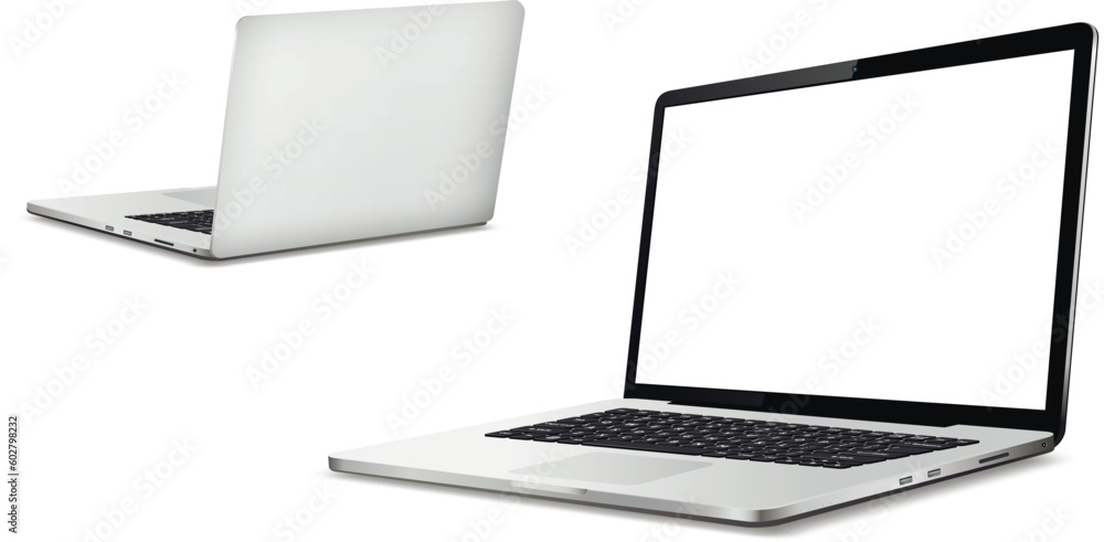 Laptop front and back side mockup isolated on white background Stock ...