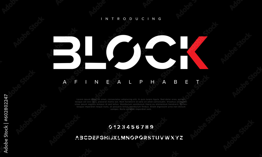 Block abstract digital technology logo font alphabet. Minimal modern ...