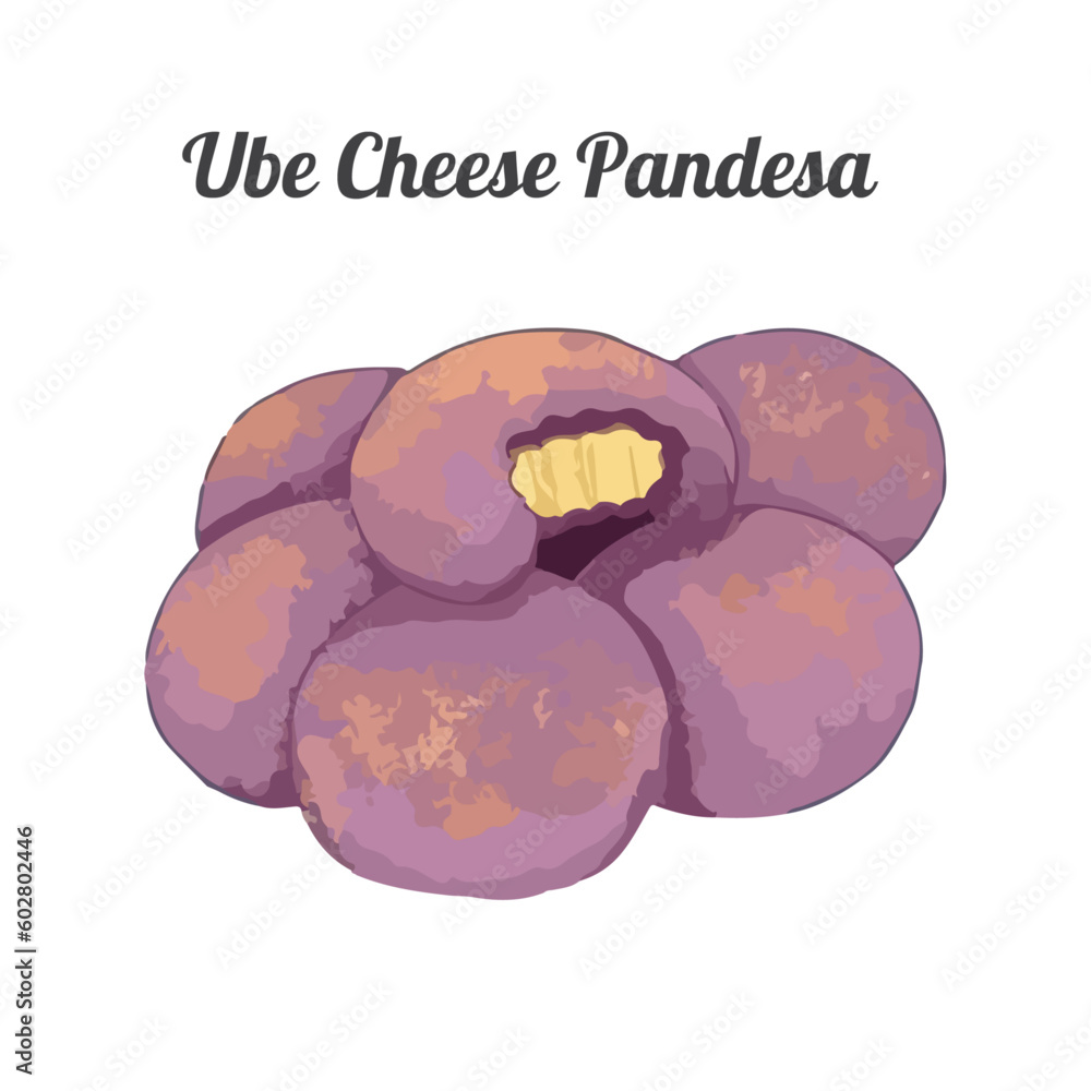 Ube Cheese Pandesal or Purple Yam Bread Rolls. Hand drawn watercolor ...