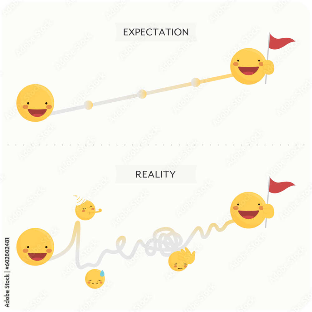 Expectation vs Reality Concept about expected smooth route way VS real ...