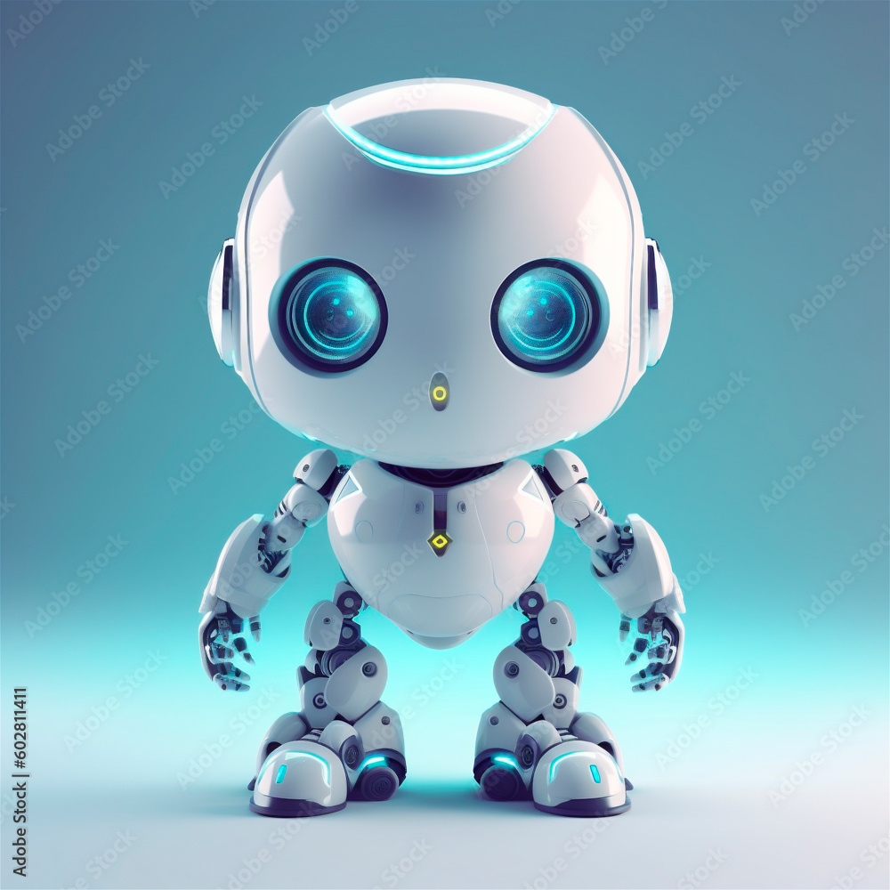 little cute robot funny virtual assistant bot isolated on white ...
