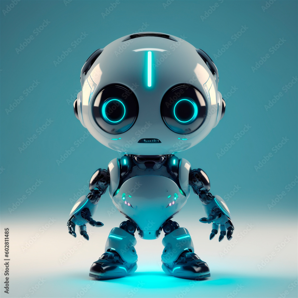 little cute robot funny virtual assistant bot isolated on white ...