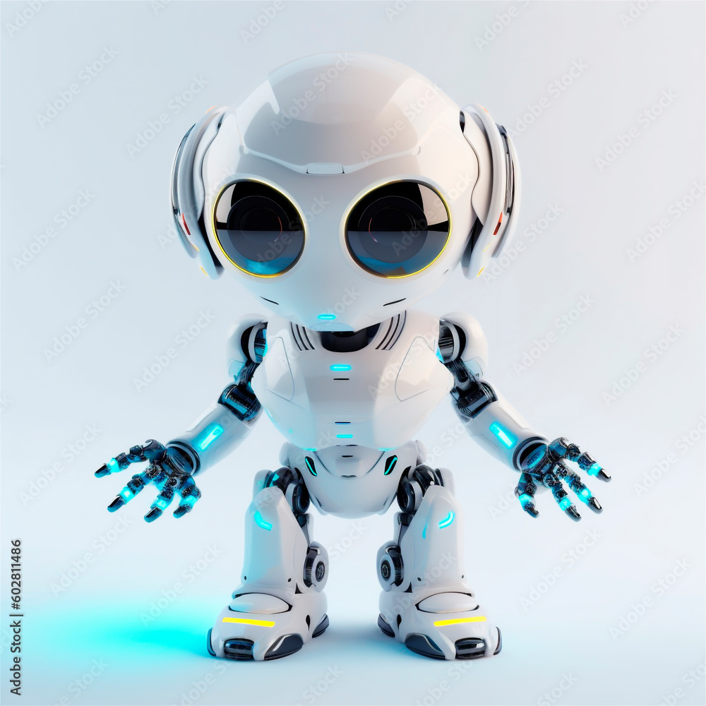 little cute robot funny virtual assistant bot isolated on white ...