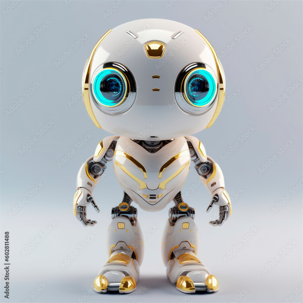 little cute robot funny virtual assistant bot isolated on white ...