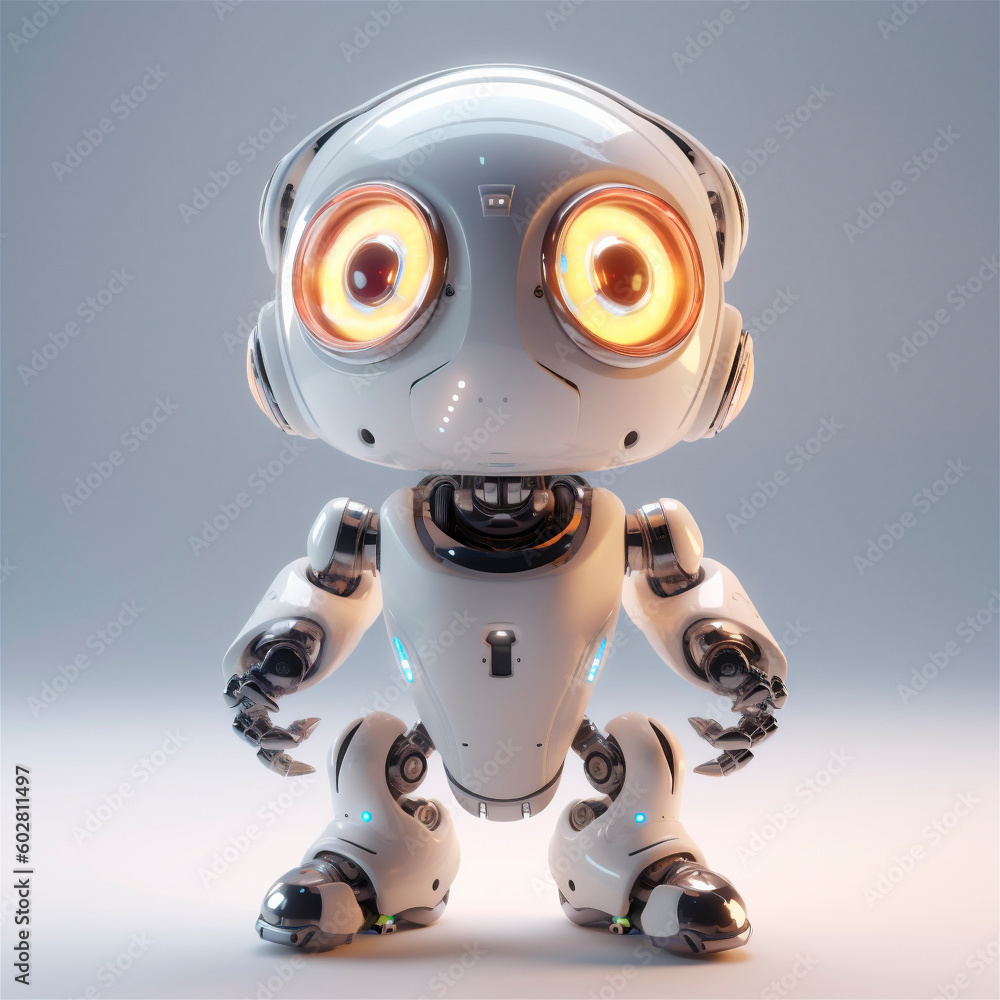 little cute robot funny virtual assistant bot isolated on white ...