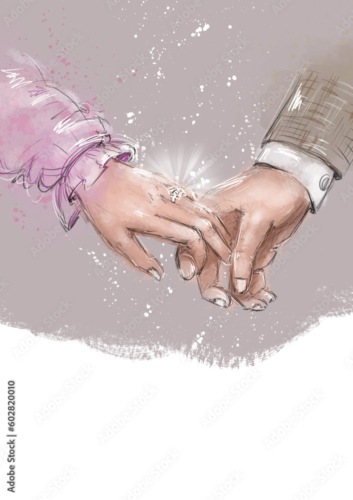 The hand of the bride and groom on a brown background, wedding ...