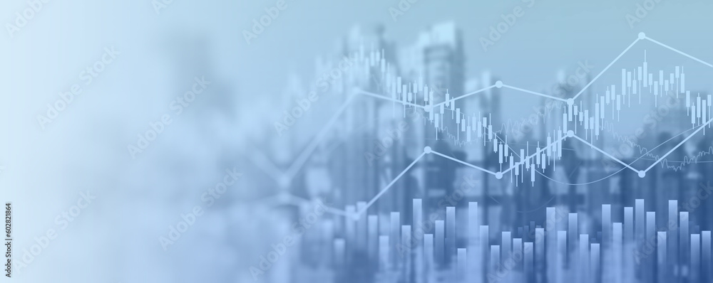financial chart with line graph in stock market and silhouette people ...