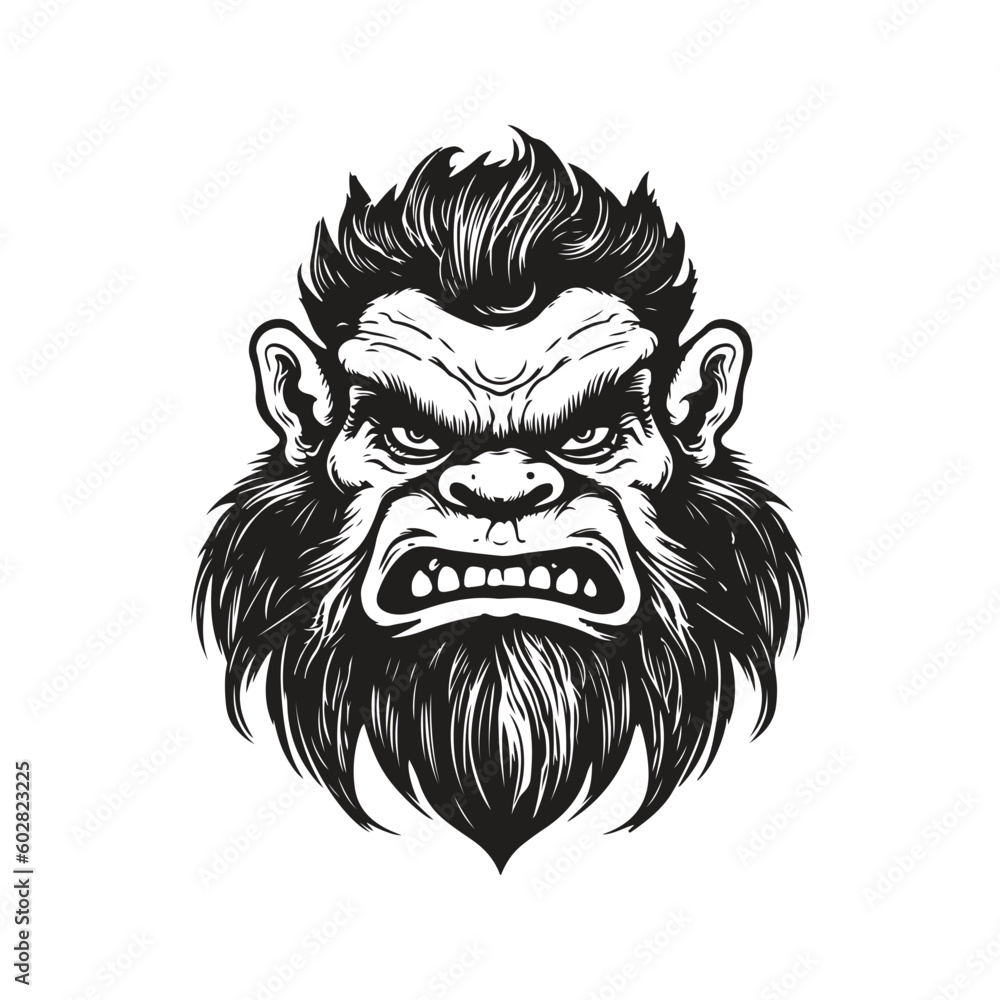 troll, vintage logo line art concept black and white color, hand drawn ...