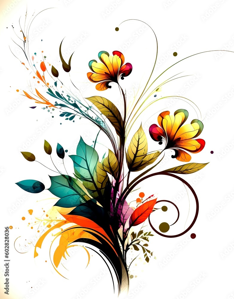 artistic flowers vector with white background- Created with Generative ...