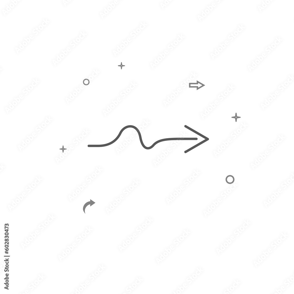 Squiggly waved arrow simple vector line icon. Symbol, pictogram, sign ...