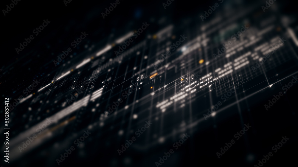 Advance data matrix, telemetry and encrypt numbers simulation user interface display in cyber ...