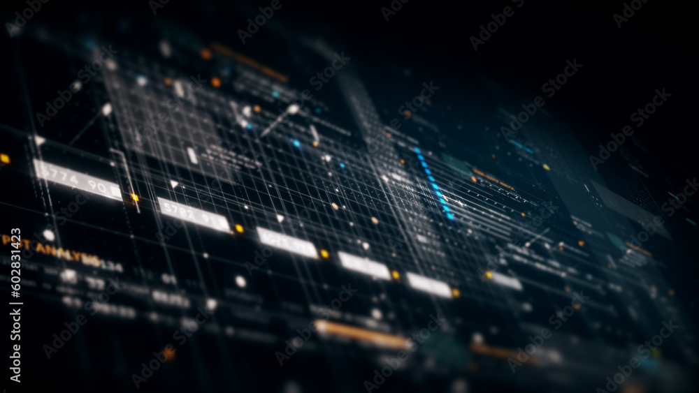 Advance data matrix, telemetry and encrypt numbers simulation user interface display in cyber ...