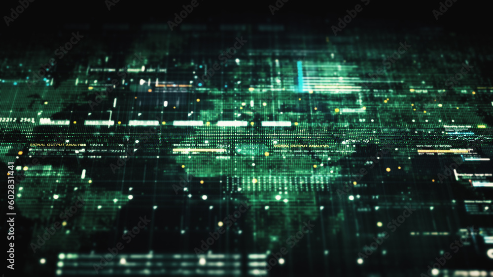 Advance data matrix, telemetry and encrypt numbers simulation user interface display in cyber ...