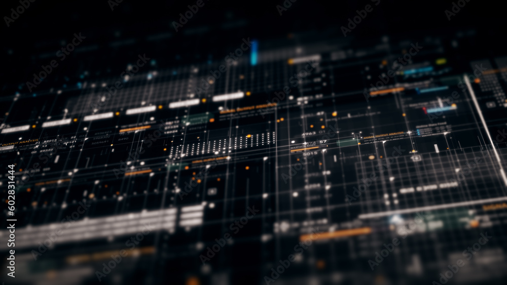 Advance data matrix, telemetry and encrypt numbers simulation user interface display in cyber ...