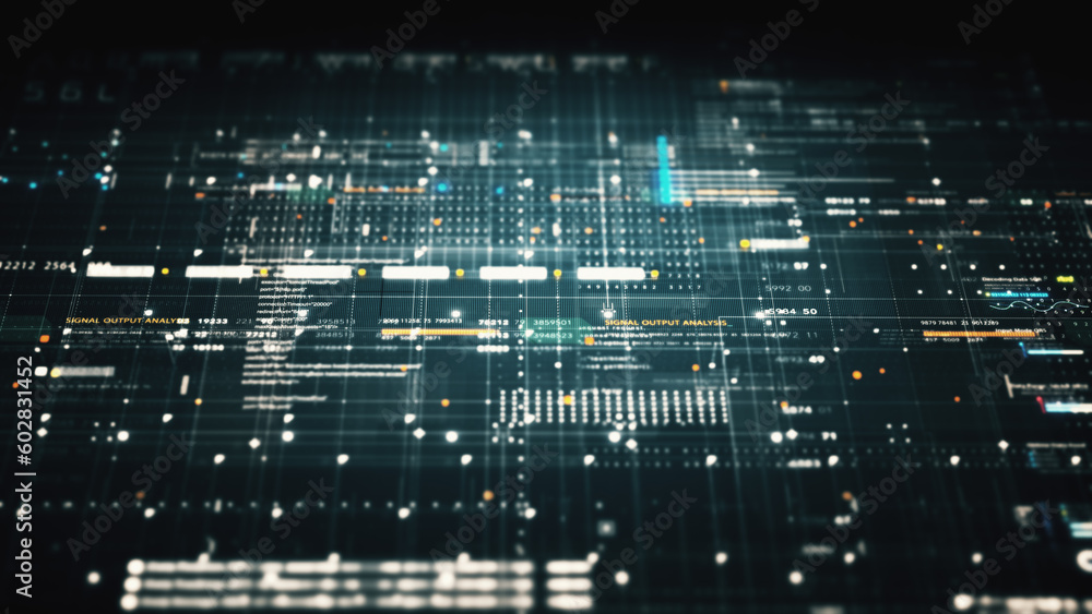 Advance data matrix, telemetry and encrypt numbers simulation user interface display in cyber ...
