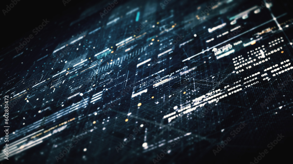 Advance data matrix, telemetry and encrypt numbers simulation user interface display in cyber ...