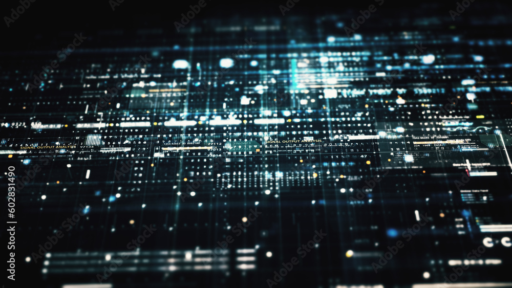 Advance data matrix, telemetry and encrypt numbers simulation user interface display in cyber ...