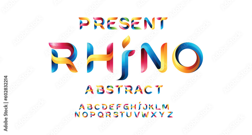 RHINO Creative Origami Design vector Font of twisted Ribbon for Title ...