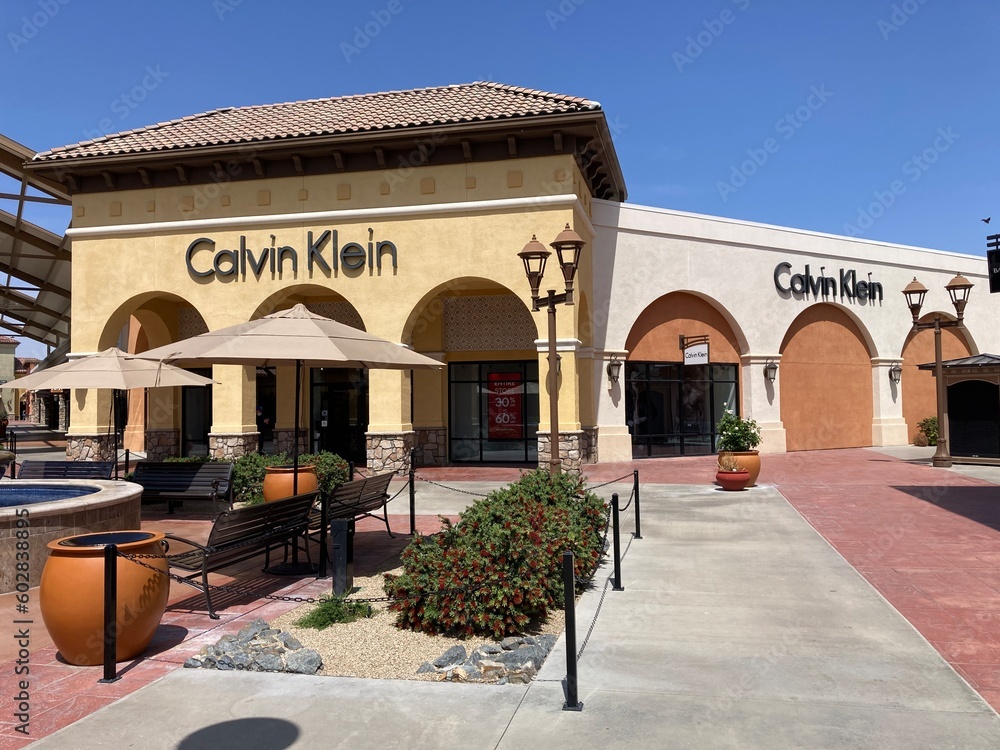 Calvin Klein sign, logo on the store facade at Outlets at Tejon ...