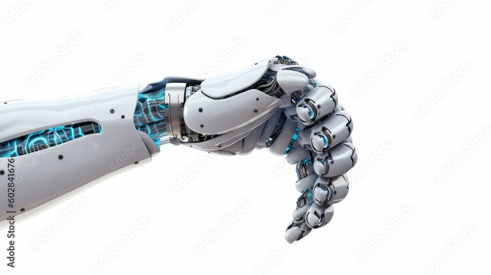 Robot Hand Reach: Photorealistic Display of a Light Gray and Sky-Blue ...
