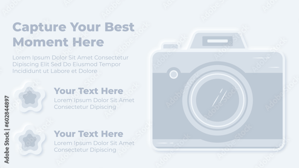 Neumorphic photography camera infographic presentation template Stock ...