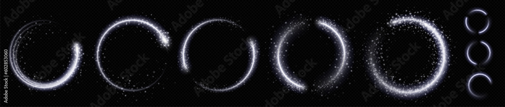 White spark circle light effect with magic glow. Abstract round glitter ...
