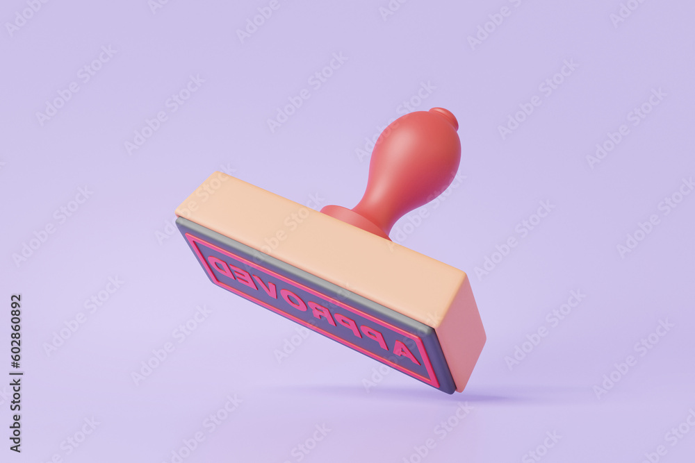 3D Approved stamp icon on isolated purple pastel background. assurance ...